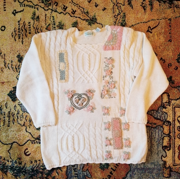 Vintage | Sweaters | Vintage White And Pink Retro Cottagecore Cutecore ...
